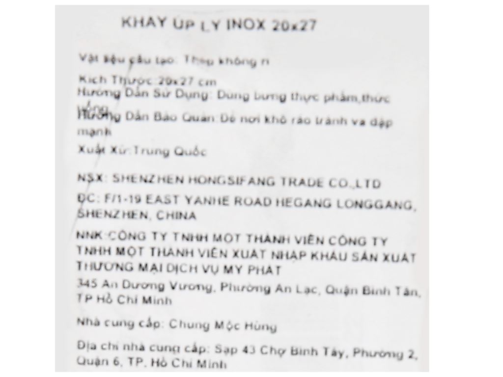 Khay úp ly inox kích thước 20x27cm giá tốt tại Bách hoá XANH