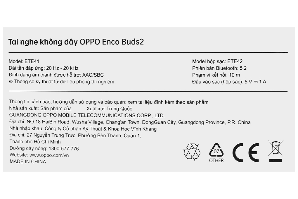 Tai nghe Bluetooth True Wireless OPPO ENCO Buds 2 ETE41 - chính hãng
