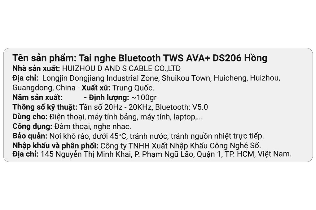 Tai nghe Bluetooth True Wireless AVA+ DS206