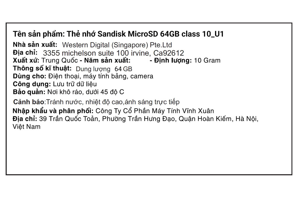 Thẻ nhớ Sandisk MicroSD 64GB class 10_U1