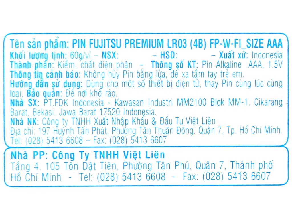 4 viên Pin Fujitsu Premium LR03 giá tốt tại Bách hoá XANH