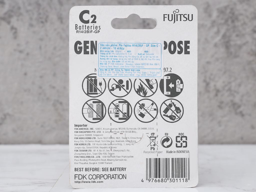 2 viên pin Fujitsu Carbonzinc R14 giá tốt tại Bách hoá XANH