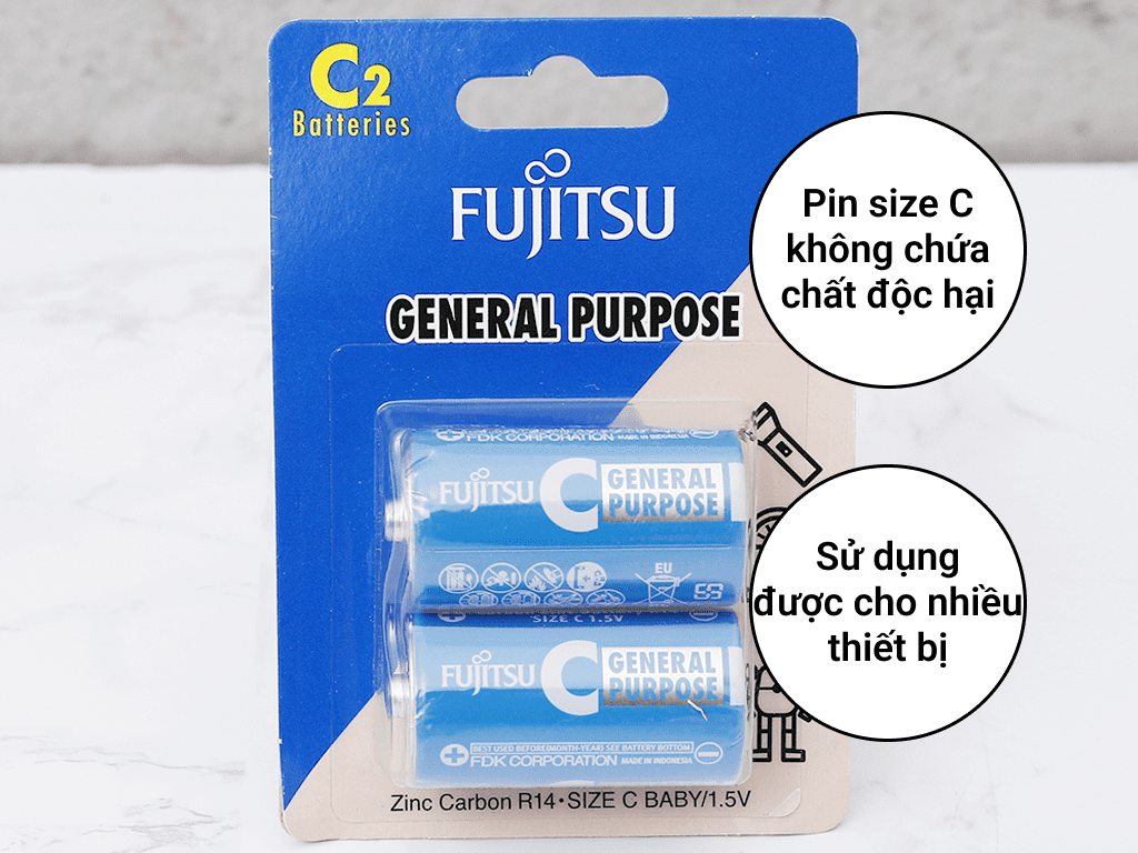 2 viên pin Fujitsu Carbonzinc R14 giá tốt tại Bách hoá XANH