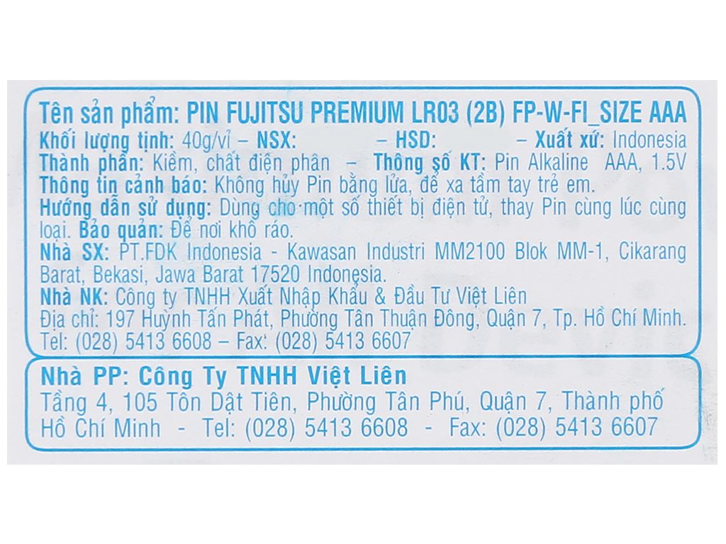 2 viên Pin Fujitsu Premium LR03 giá tốt tại Bách hoá XANH