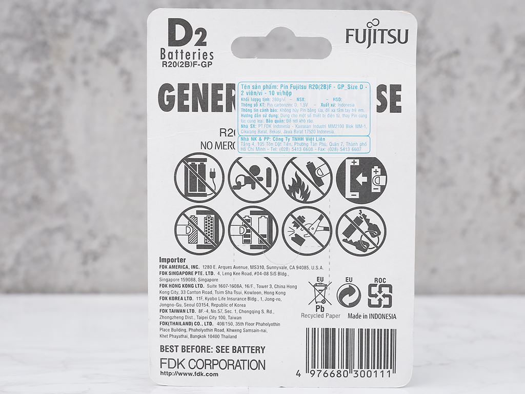 2 viên Pin Fujitsu Carbonzinc R20 giá tốt tại Bách hoá XANH
