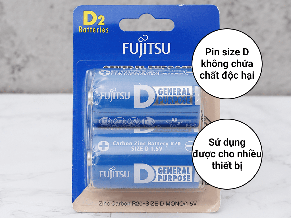 2 viên Pin Fujitsu Carbonzinc R20 giá tốt tại Bách hoá XANH