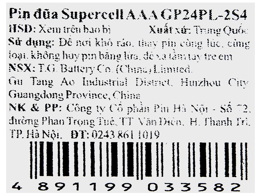 Vỉ 4 viên pin tiểu AAA GP Supercell 24PL-2S4 Bách Hoá XANH
