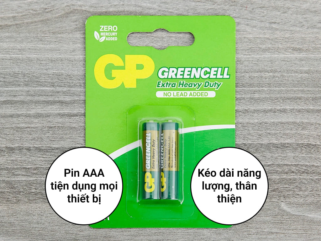 Vỉ 2 viên pin tiểu AAA GP Greencell 24G-2U2 Bách Hoá XANH