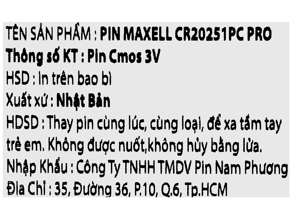 Vỉ 1 viên pin Maxell CR2025 1PC PRO giá tốt Bách Hoá XANH