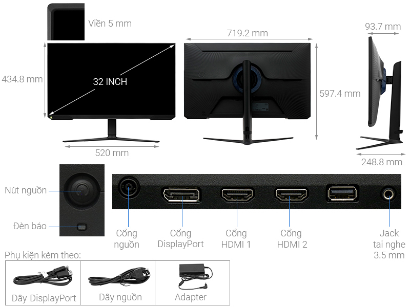Màn hình Samsung Odyssey G5 G51C LS32CG510EEXXV 32 inch 2K VA - Chính ...
