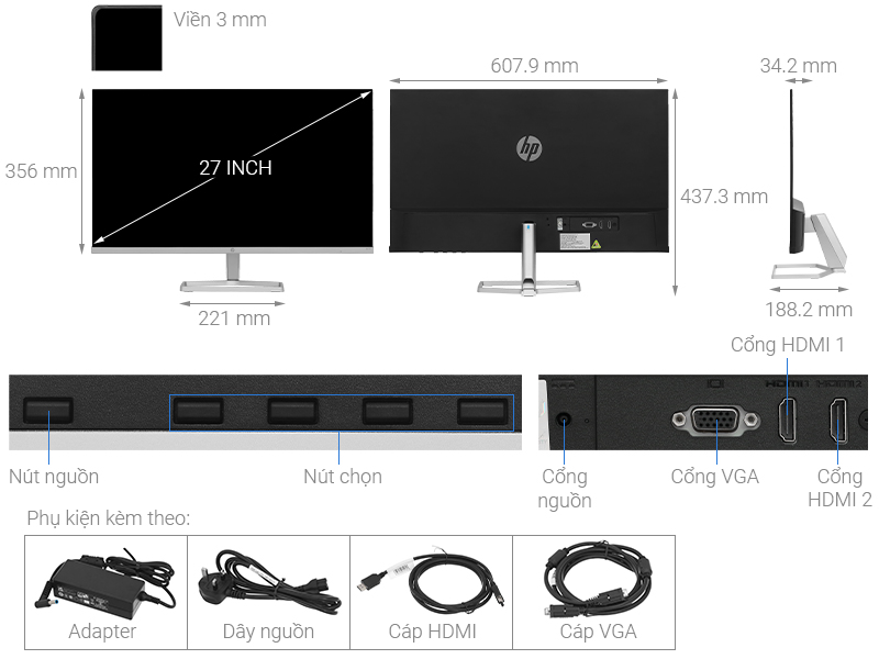 Màn hình HP M27f 27 inch FHD IPS - Chính hãng, giá tốt