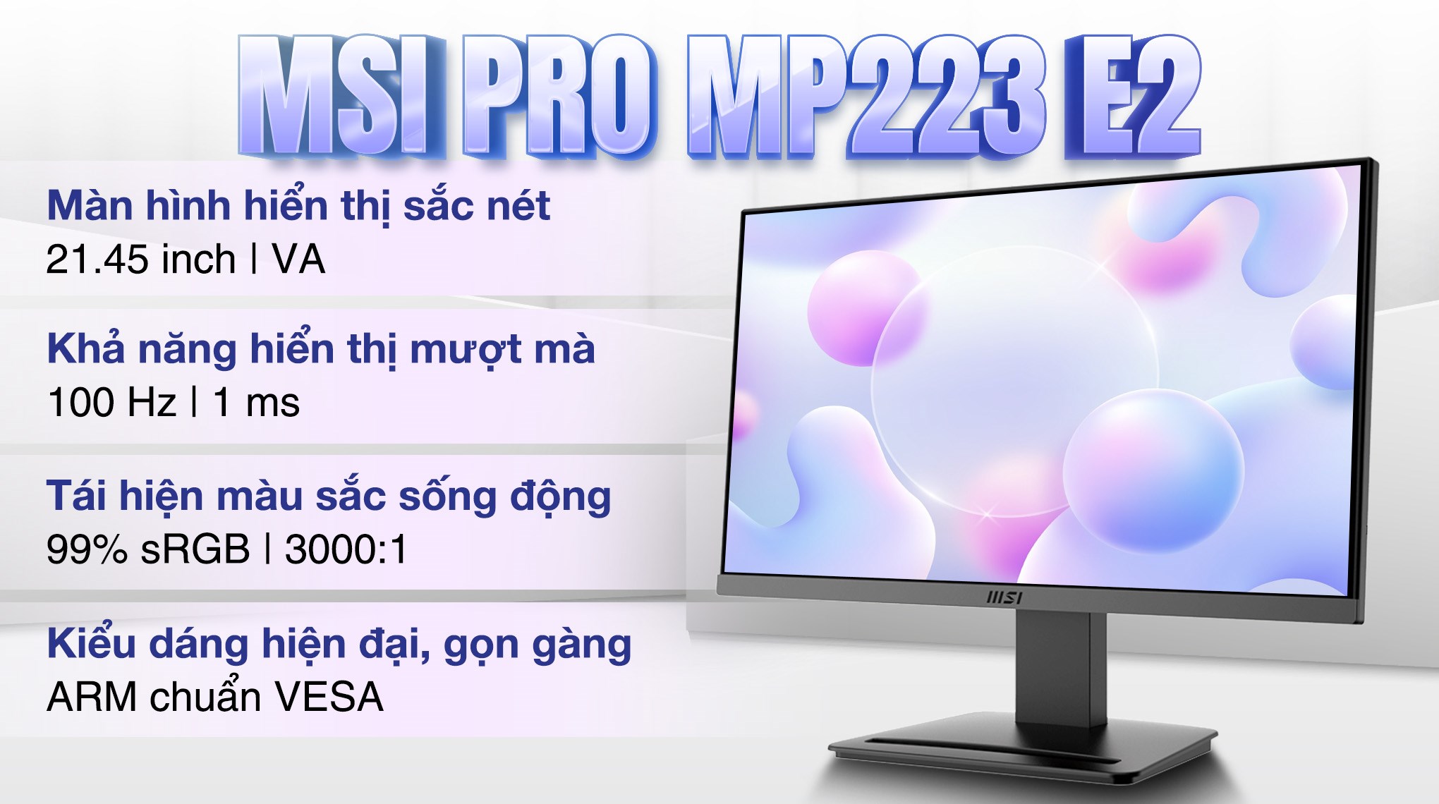 MSI PRO MP223 E2 | Màn hình Full HD, giá chỉ 1.490k, trả góp