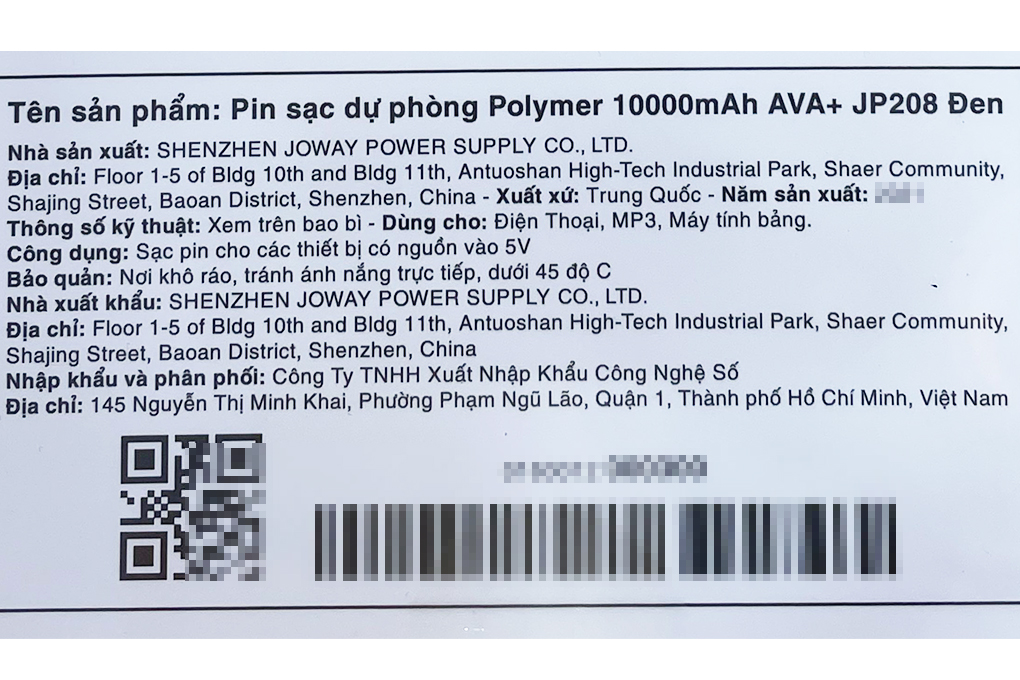 Pin sạc dự phòng Polymer 10.000mAh AVA+ 10W JP208 - Chính hãng, giá rẻ