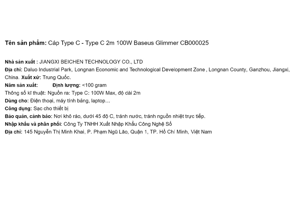 Cáp Type C - Type C 2m Baseus Glimmer CB000025