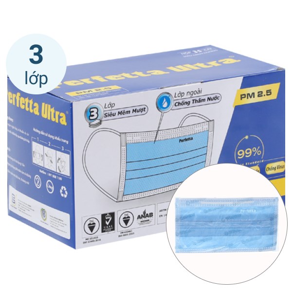 Khẩu trang y tế Perfetta Ultra 3 lớp màu xanh hộp 35 cái - 03/2026 ...