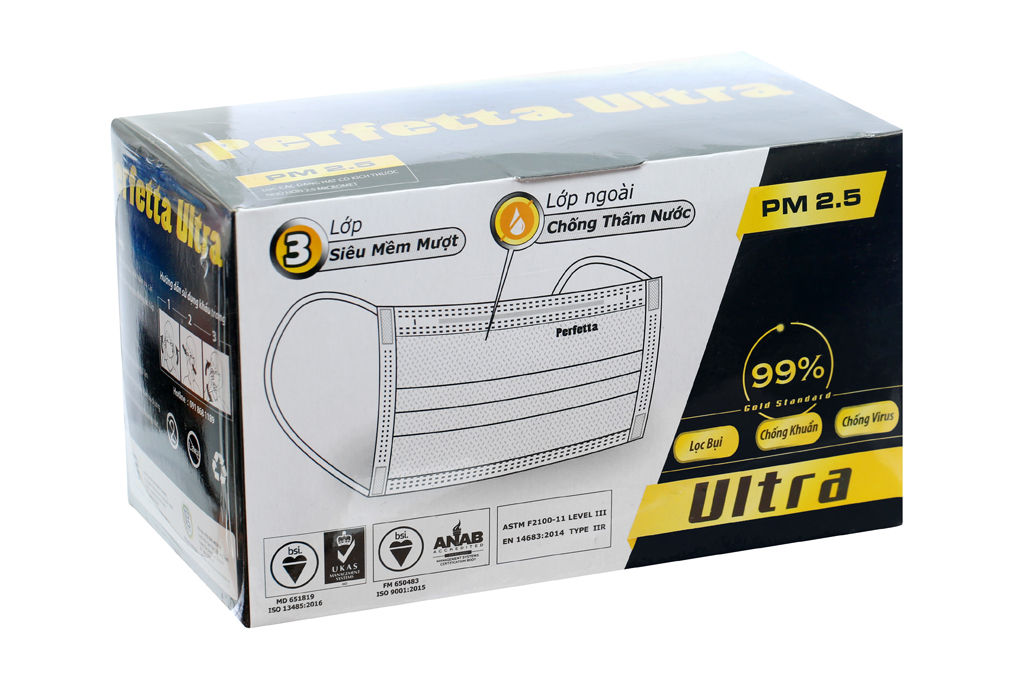 Khẩu trang y tế Perfetta Ultra 3 lớp màu trắng hộp 35 cái - 06/2024 ...