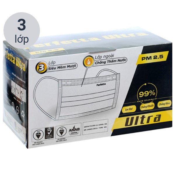 Khẩu trang y tế Perfetta Ultra 3 lớp màu trắng hộp 35 cái - 05/2026 ...