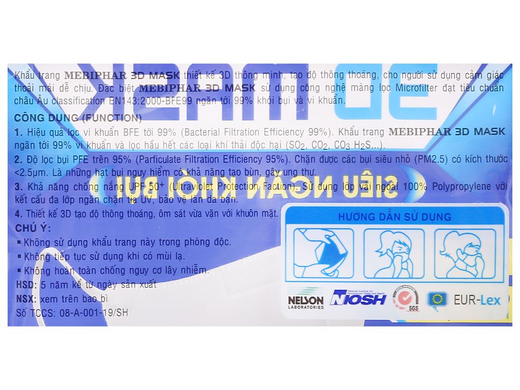 Khẩu trang Mebiphar 3D 5 cái giá tốt tại Bách hoá XANH