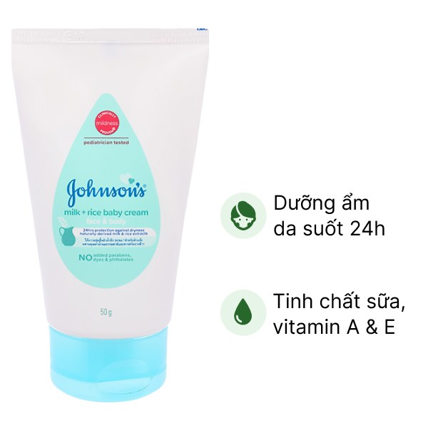 Kem dưỡng ẩm Johnson's Milk + Rice Baby mịn màng cho làm da bé tuýp 50g ...