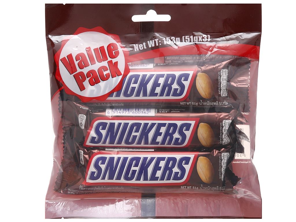 Kẹo socola đậu phộng Snickers 153g giá tốt tại Bách hoá XANH