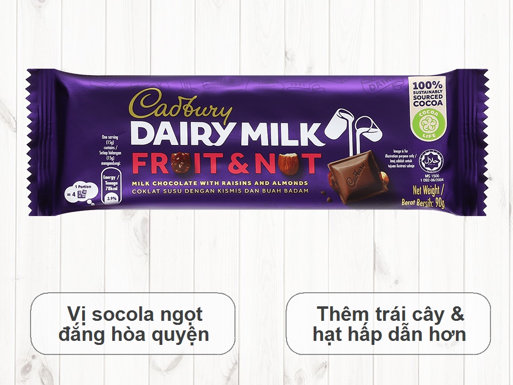 Socola trái cây hạt Cadbury Dairy Milk 90g tại Bách hoá XANH
