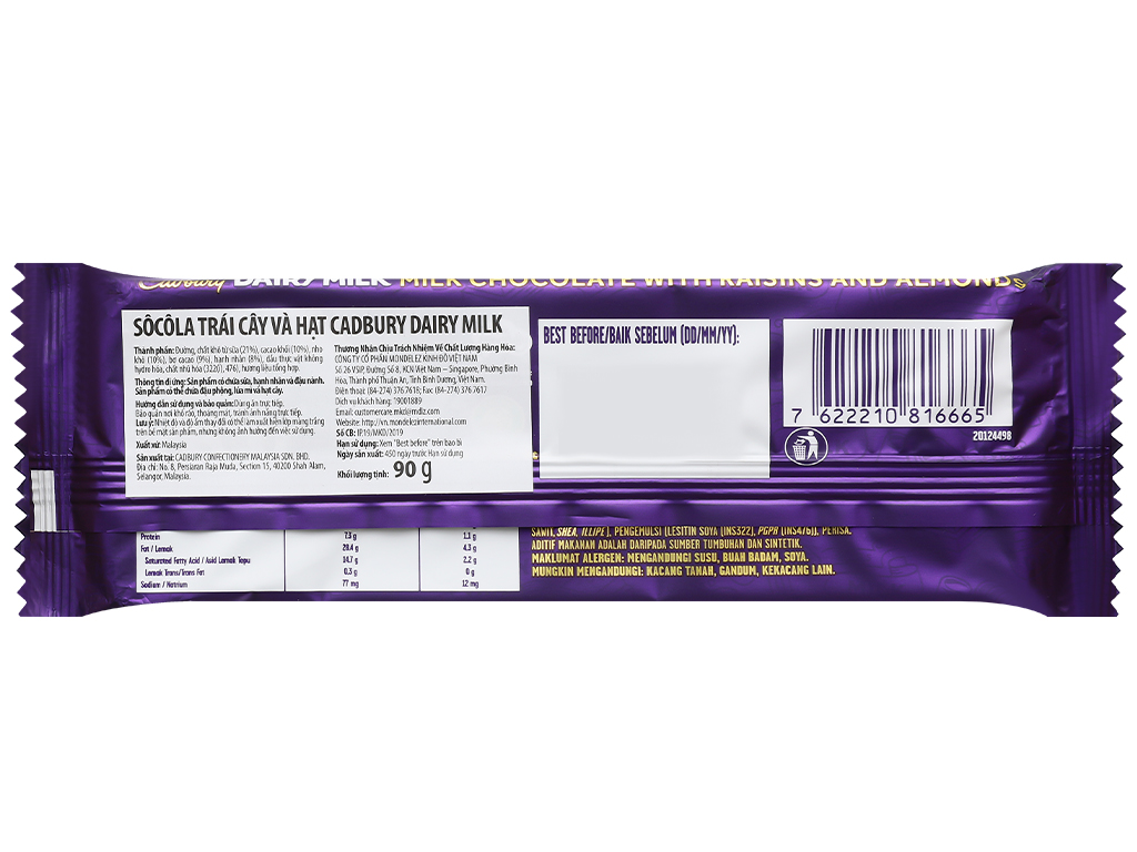 Socola trái cây hạt Cadbury Dairy Milk 90g tại Bách hoá XANH