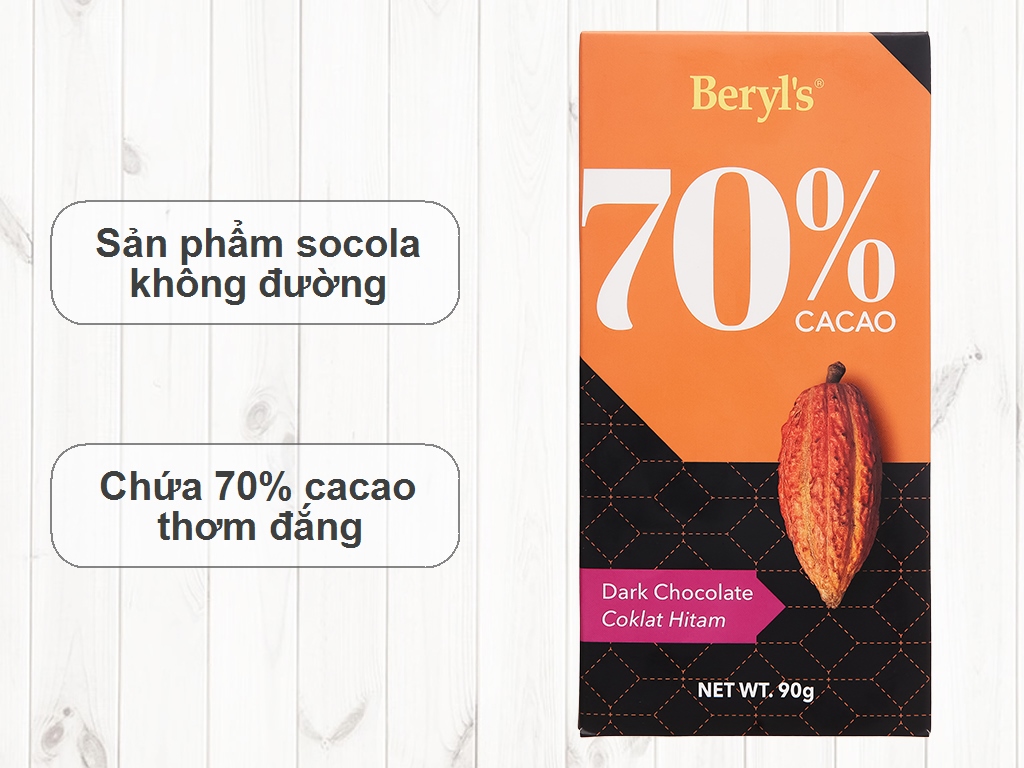 Socola không đường Beryl's 70% cacao 90g tại Bách hoá XANH