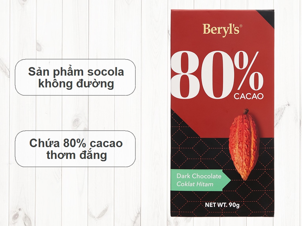 Socola không đường Beryl's 80% cacao 90g tại Bách hoá XANH