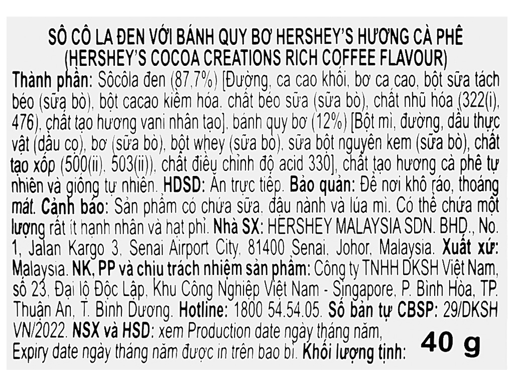 Socola đen hương cà phê Hershey's 40g tại Bách hoá XANH