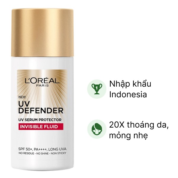 Kem chống nắng L'Oréal UV Defender Invisible Fluid SPF 50+/PA++++ chai 50ml - 10/2025 ...