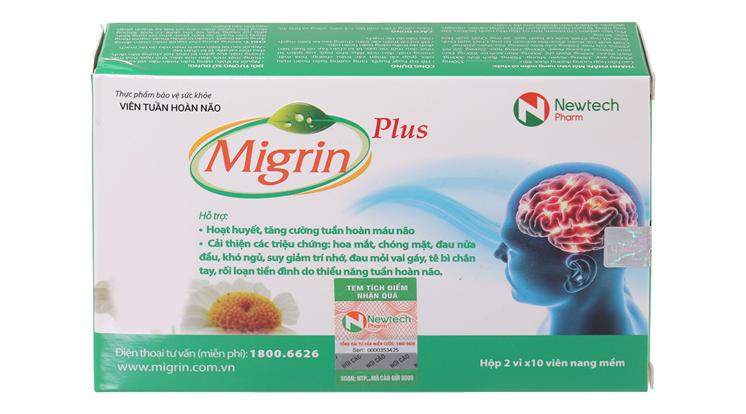 Viên tuần hoàn não Migrin Plus hộp 2 vỉ x 10 viên 03/2023 ...
