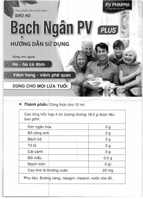 Siro Bạch Ngân PV Plus hỗ trợ giảm ho, đau rát họng chai 125ml 04/2023