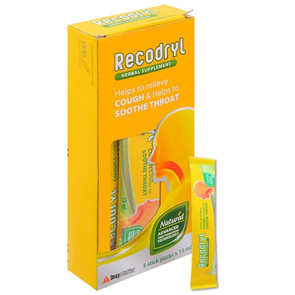 Siro Recodryl hỗ trợ giảm ho, đau rát họng hộp 5 gói x 15ml - 12/2024 ...