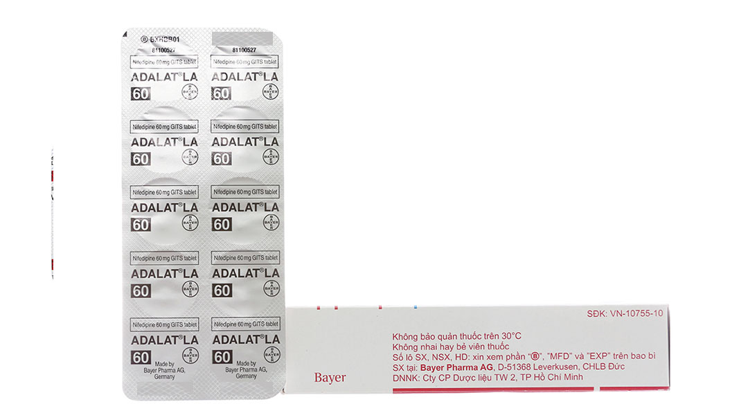 Adalat LA 60 trị tăng huyết áp, đau thắt ngực (3 vỉ x 10 viên) - 08/ ...