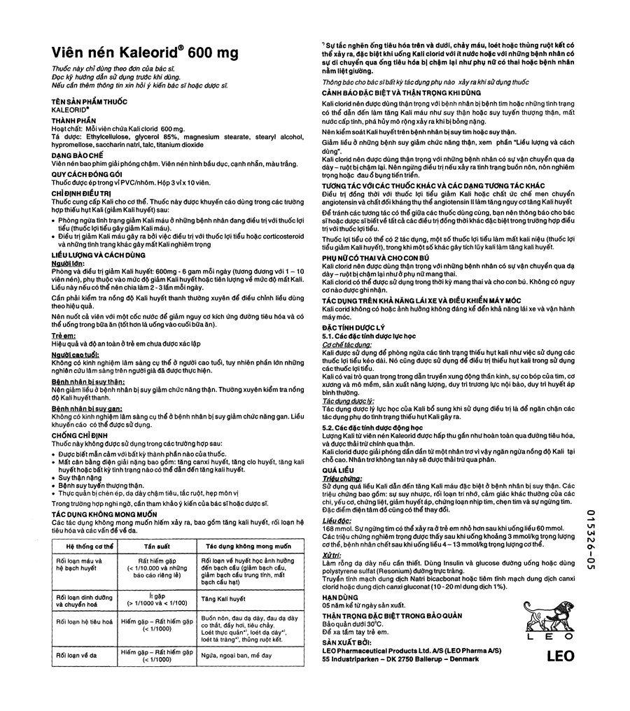 Thuốc Kaleorid 600mg hộp 30 viên-Nhà thuốc An Khang