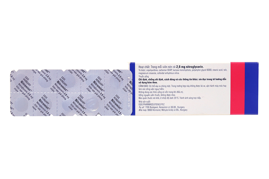 Nitromint 2.6mg trị đau thắt ngực, suy tim (3 vỉ x 10 viên) - 08/2024 ...