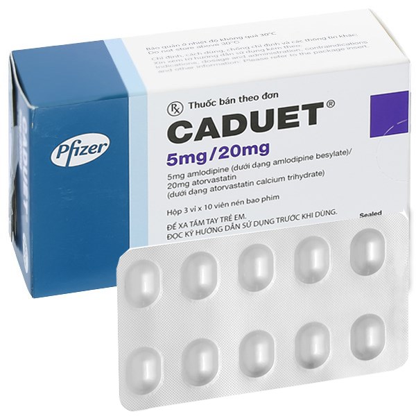 Caduet 5mg/20mg trị tăng huyết áp, rối loạn mỡ máu (3 vỉ x 10 viên ...