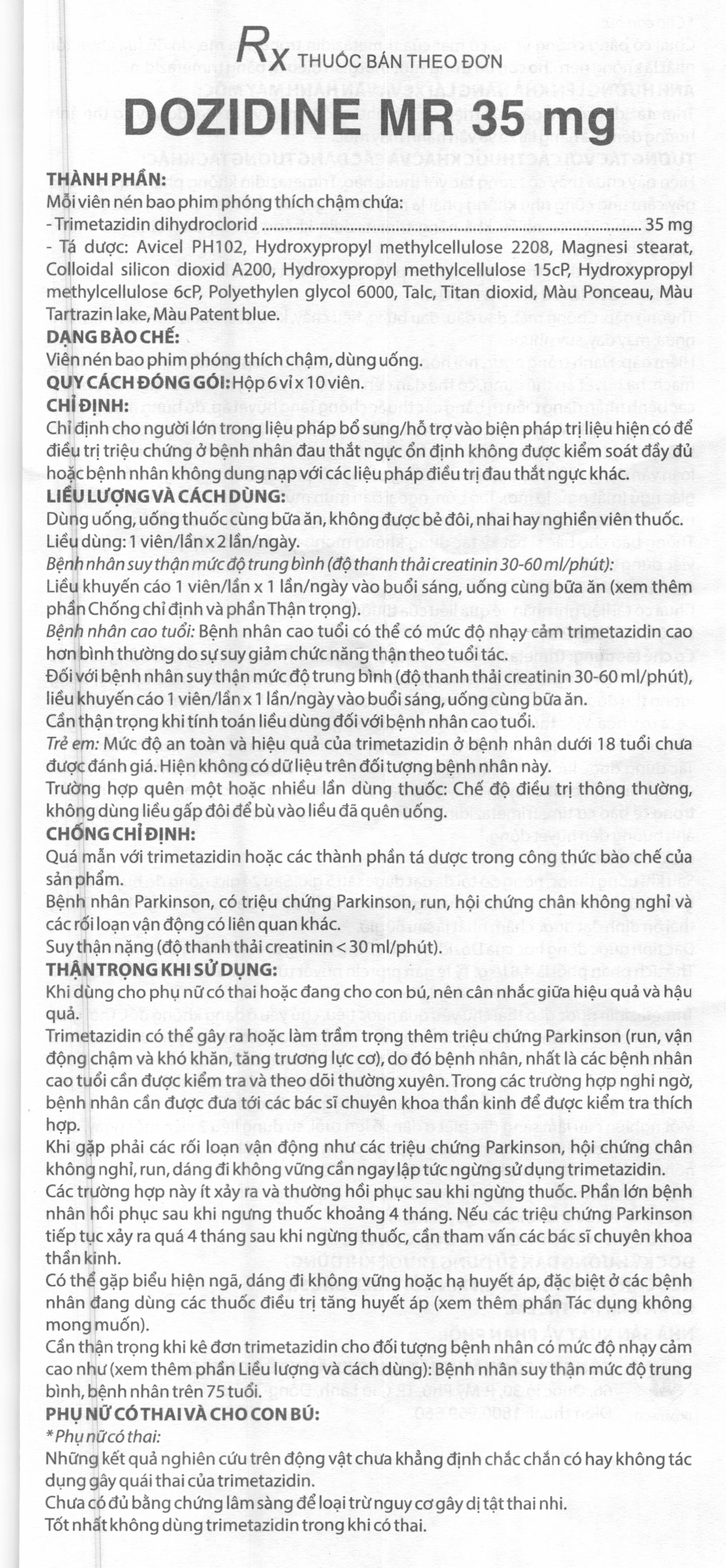 Thuốc Dozidine MR 35mg hộp 60 viên-Nhà thuốc An Khang