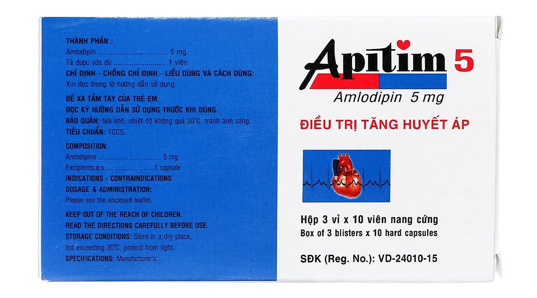 Apitim 5 trị tăng huyết áp, đau thắt ngực (3 vỉ x 10 viên) - 08/2024 ...