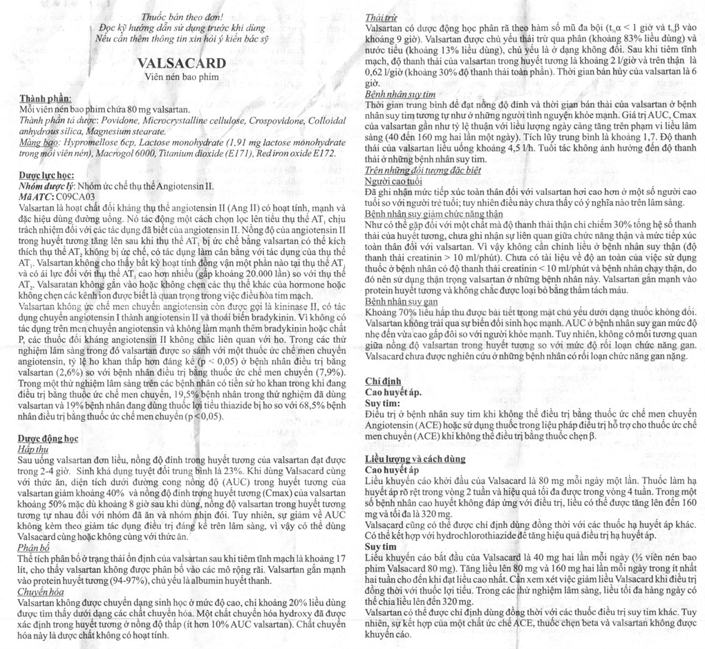 Thuốc trị tăng huyết áp Valsacard 80mg 28 viên - Nhà thuốc An Khang
