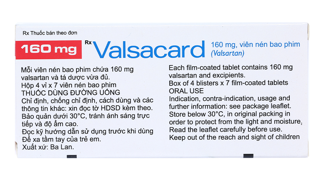 Valsacard 160mg trị tăng huyết áp, suy tim (4 vỉ x 7 viên) - 08/2024 ...