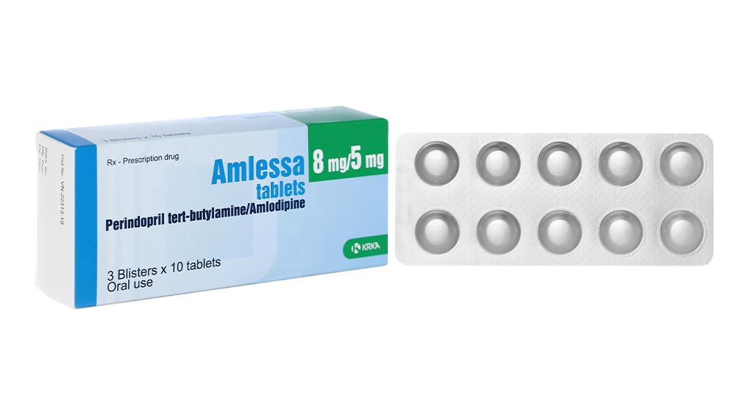 Amlessa 8mg/5mg Tablets trị tăng huyết áp, mạch vành (3 vỉ x 10 viên ...
