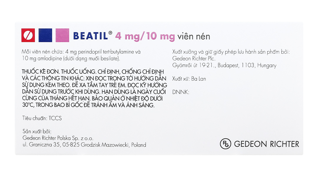 Beatil 4mg/10mg trị tăng huyết áp vô căn, bệnh mạch vành ổn định (3 vỉ ...