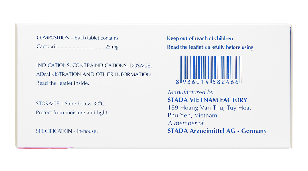 Captopril Stada 25mg Cap trị tăng huyết áp, suy tim sung huyết (10 vỉ x ...