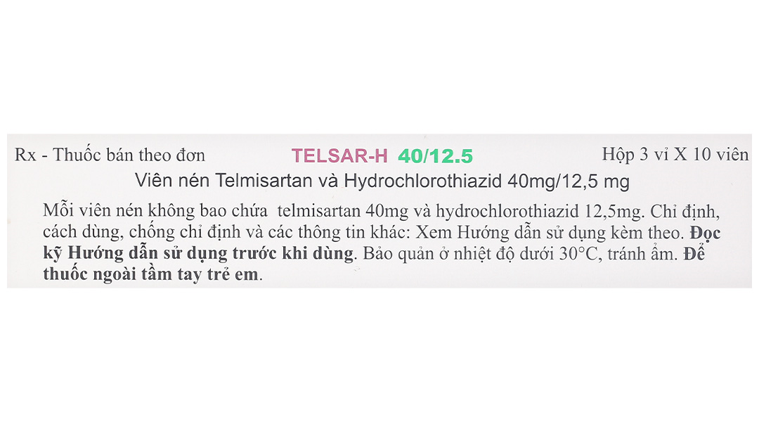 Telsar-H 40/12.5 trị tăng huyết áp (3 vỉ x 10 viên) - 07/2024 ...