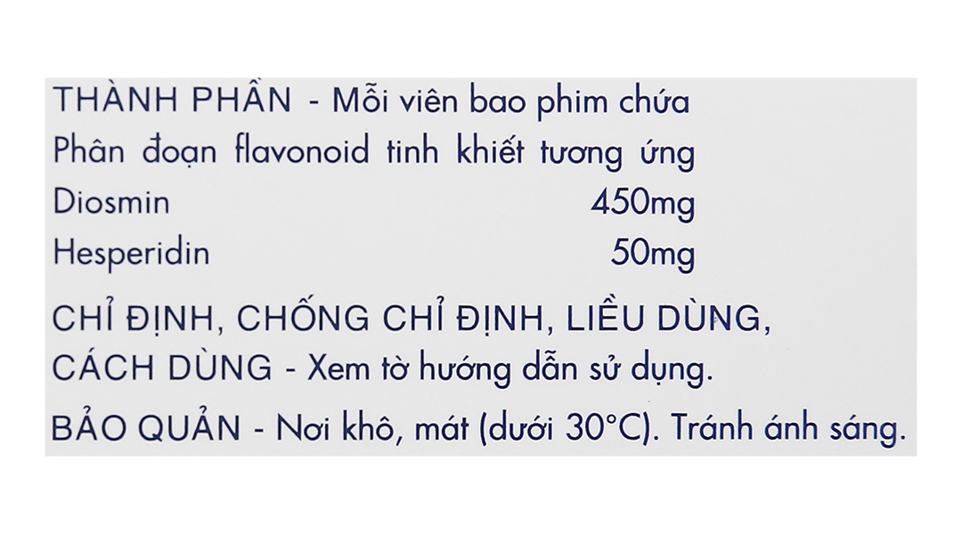 Daflavon 450mg/50mg trị trĩ, suy giãn tĩnh mạch (4 vỉ x 15 viên) 03/ ...