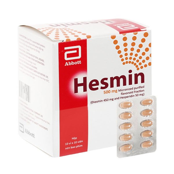 Hesmin 500mg trị trĩ, suy tĩnh mạch - mạch bạch huyết (10 vỉ x 10 viên ...