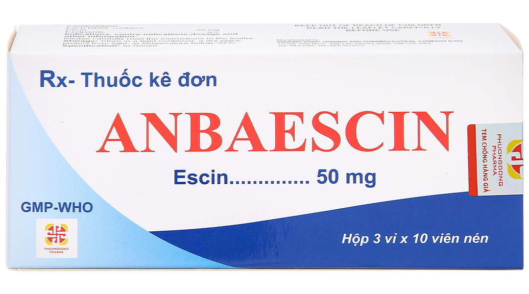 Anbaescin 50mg phòng và điều trị tụ máu, chống viêm, giãn tĩnh mạch (3 ...