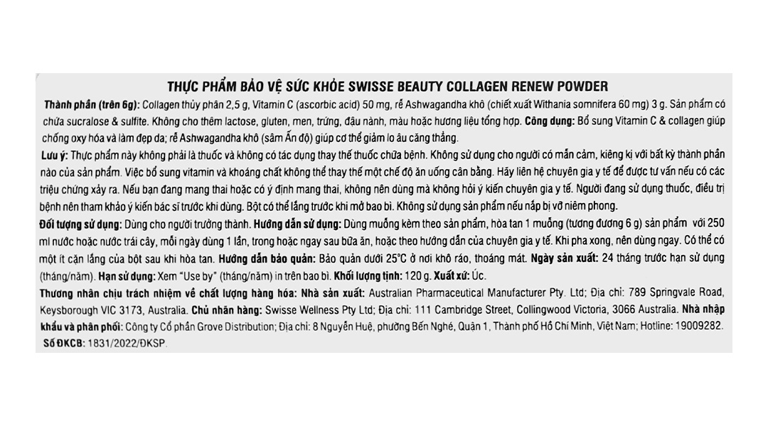 Bột Swisse Beauty Collagen Renew Powder bổ sung Vitamin C và collagen ...