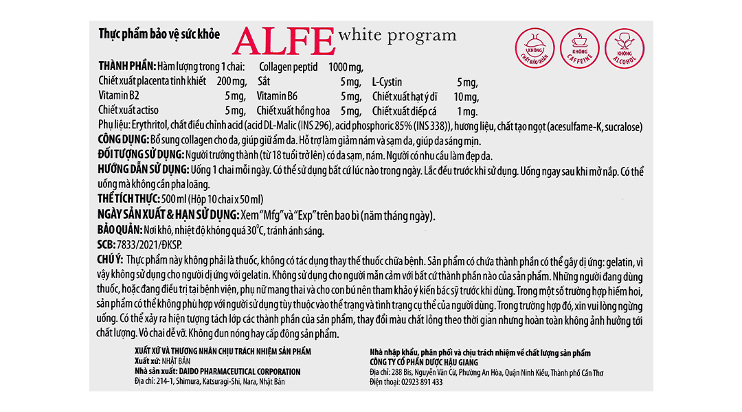 Nước uống Collagen Alfe White Program hỗ trợ giảm nám và sạm da hộp 10 ...